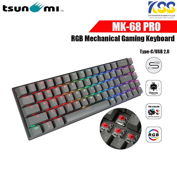คีย์บอร์ดเกมมิ่ง Tsunami Outemu MK-68 Pro Hotswappable Type-C Macro ...