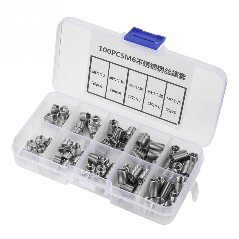 100Pcs/Set M6 Stainless Steel Screw Thread Insert Coiled Wire Helical ...