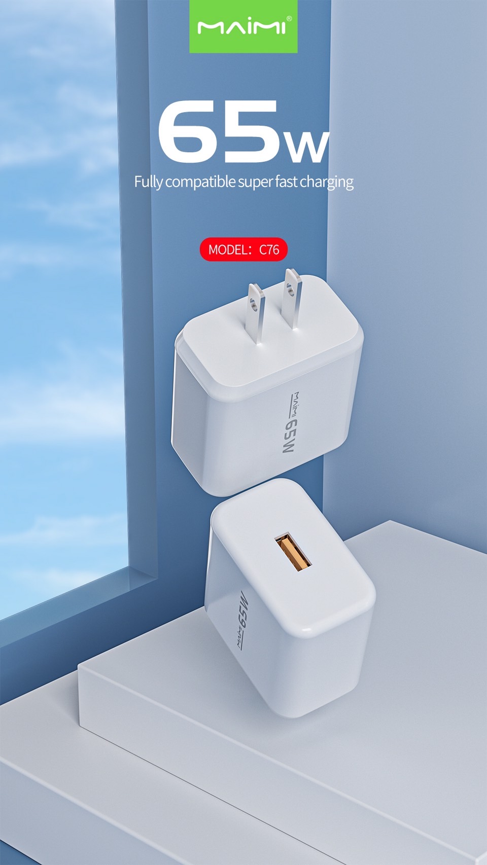 Maimi C76/T47 ชุดชาร์จ ชาร์จเร็ว QC 3.0 65W พร้อมสาย Type-C สำหรับ Samsung Xiaomi Huawei Vivo ...