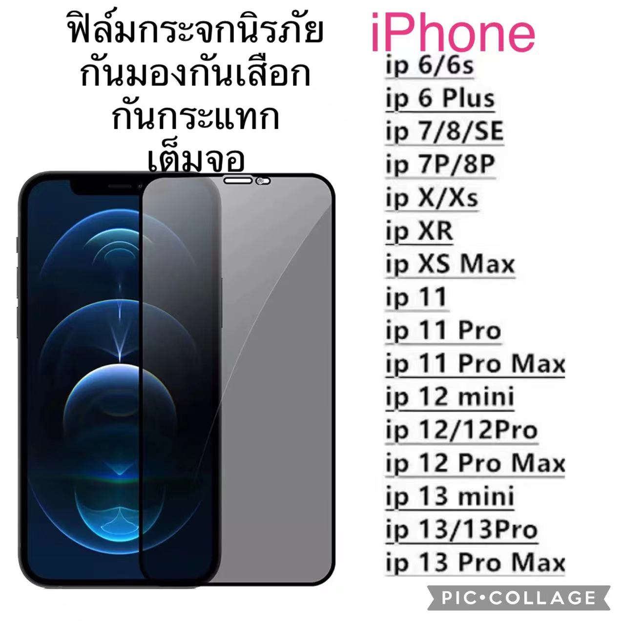 ฟิล์มกระจก เต็มจอ กันมองกันเสือก PVT สำหรับ IPHONE 14 PRO MAX 13 Pro max 12 Pro Max SE 6 Plus/6 ...