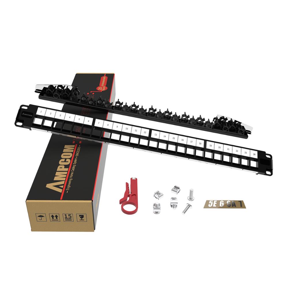 AMPCOM 24 Ports 1U Blank Keystone Patch Panel, 19 inch Rack or Wall ...