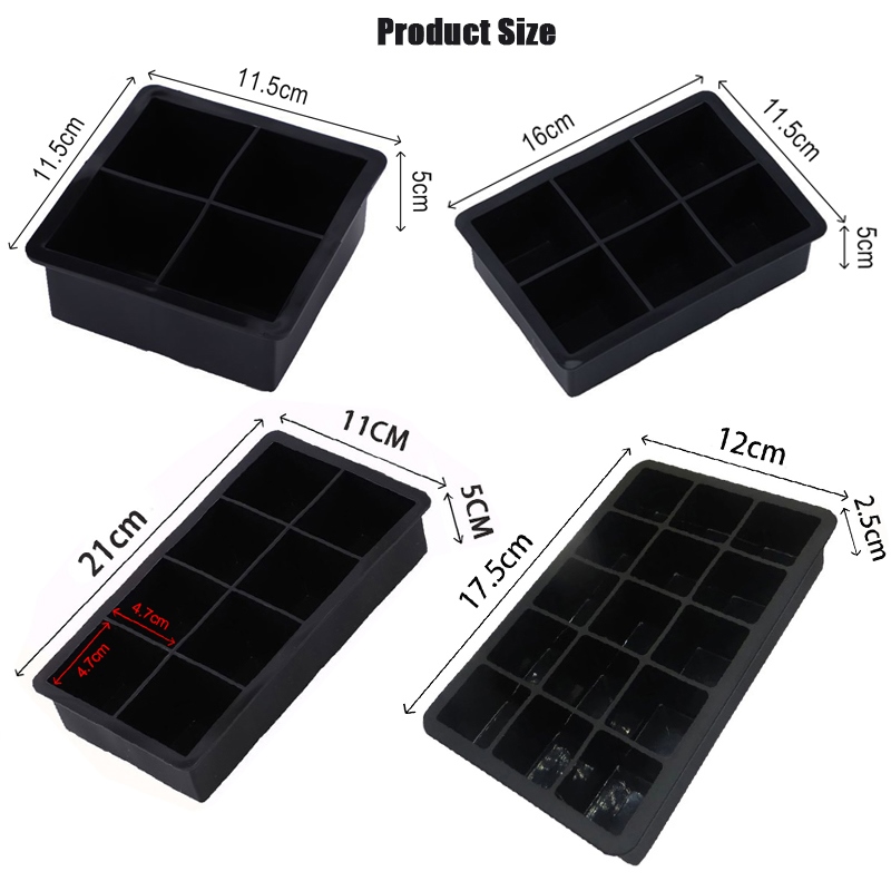 New 4/6/8/15 Grid Big Ice Tray Mold Giant Jumbo Large Food Grade ...