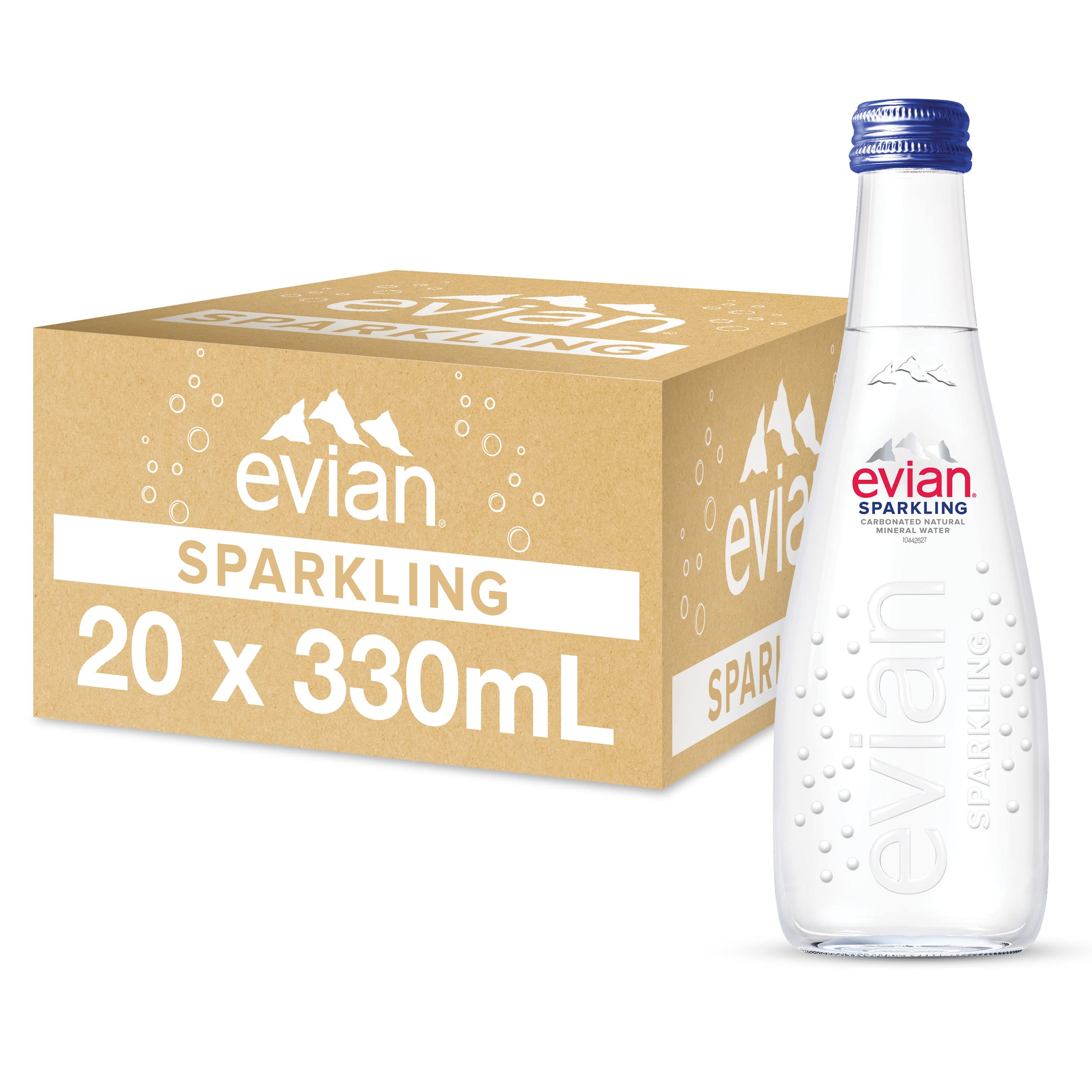 Evian Sparkling Carbonated Natural Mineral 330 ml. 20 bottles น้ำแร่ Evian Sparkling ขนาด 330 ml ...