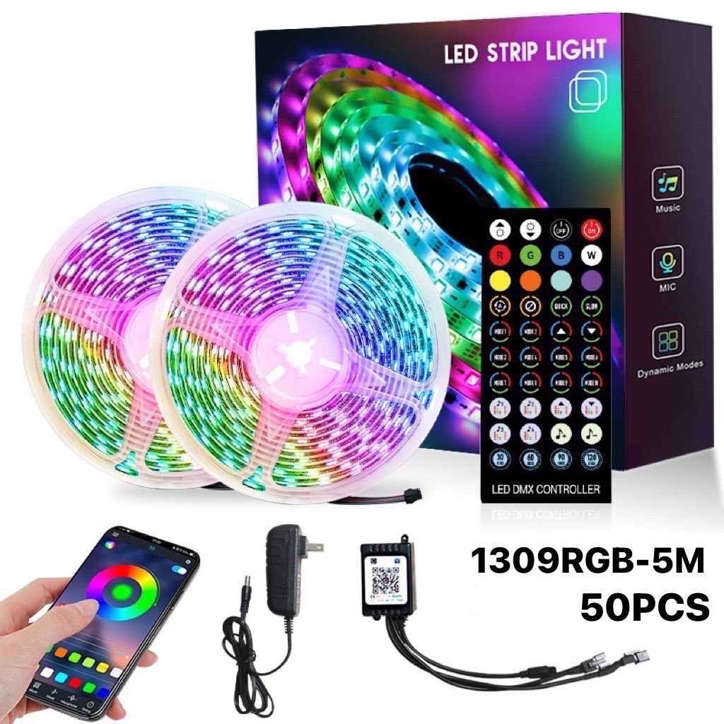ไฟเส้น LED ไฟเส้นควบคุมด้วยโทรศัพท์ มือถือ และ รีโมท 1309 RGB ไฟตกแต่งห้อง 5เมตร 10เมตร 20เมตร ...