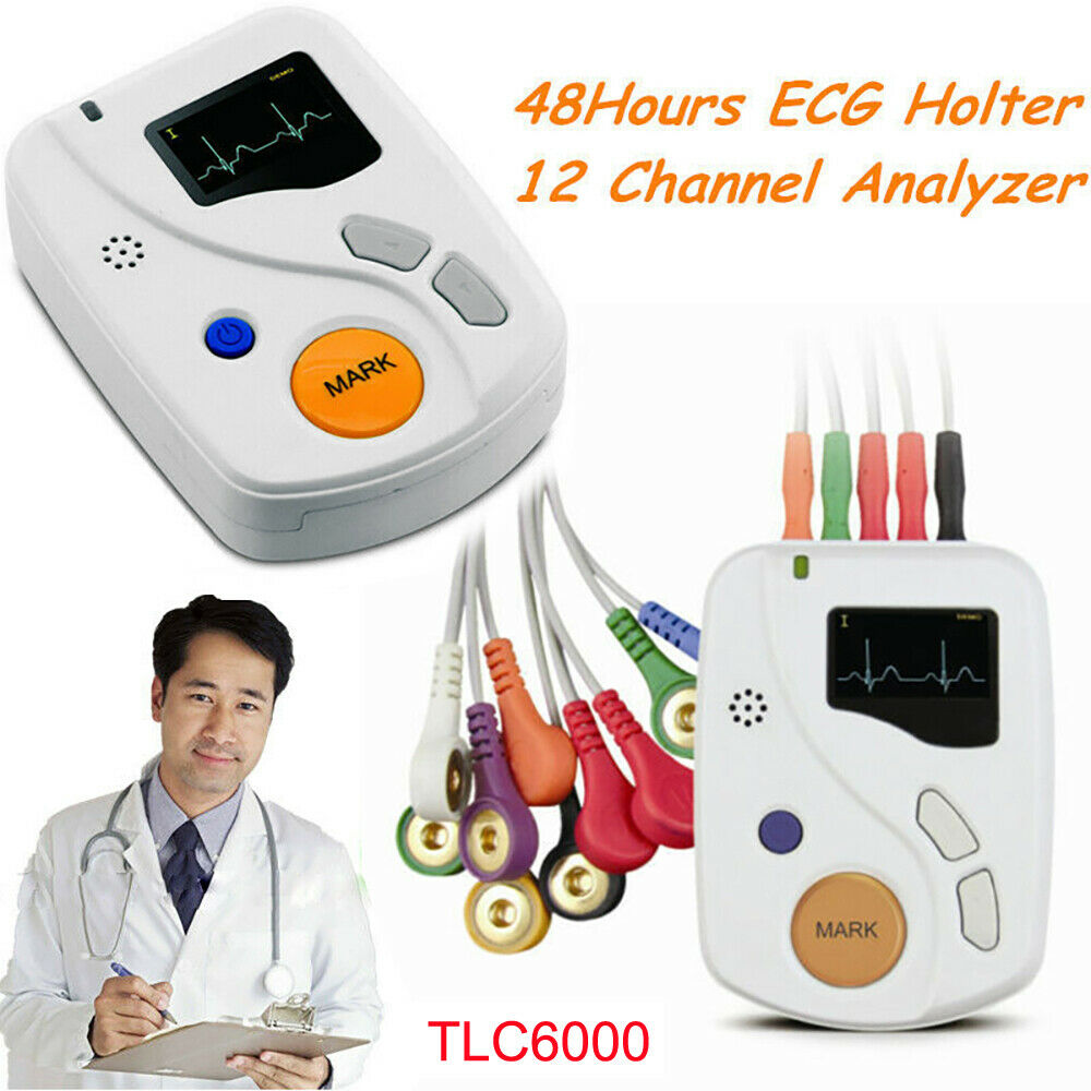 Contec TLC6000 48 ชั่วโมง Dynamich คลื่นไฟฟ้าหัวใจ Holter มือถือ EKG Monitor 12 ช่อง ECG ระบบ ...