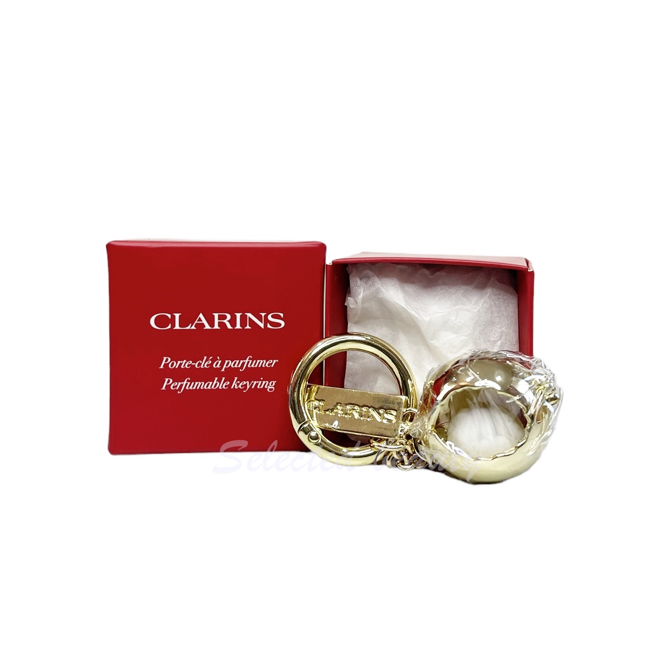 Clarins gold tone perfume diffuser keychain พวงกุญแจกระจายน้ำหอม ...