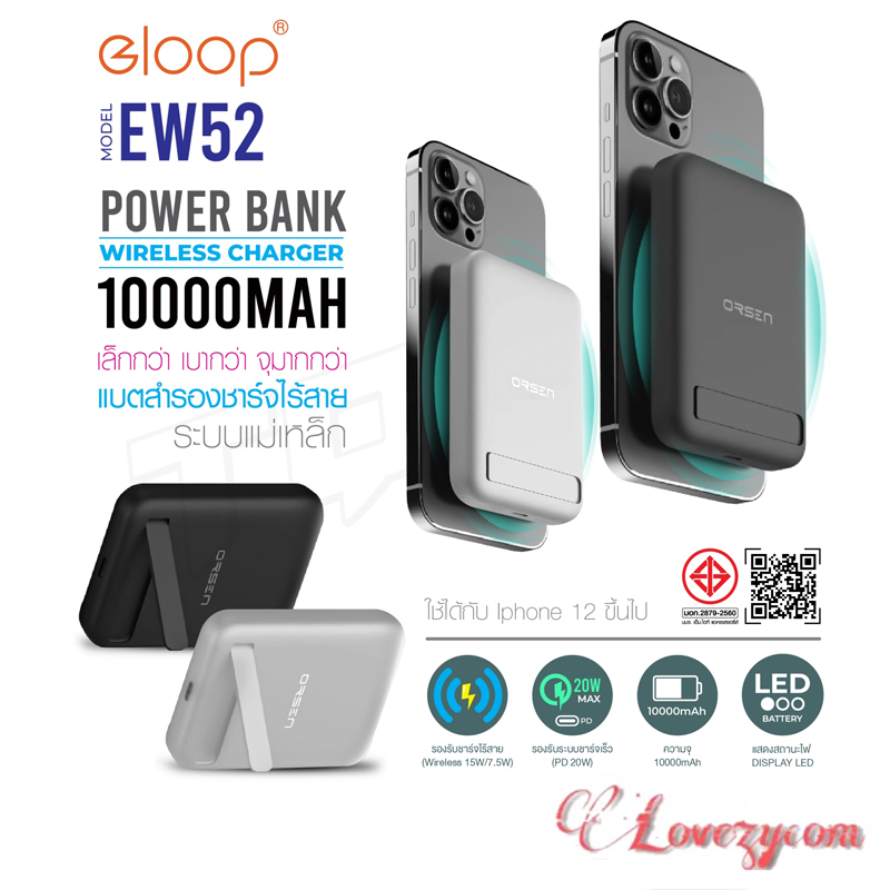 E.loop EW52 MagSafe 10000mAh แบตสำรองไร้สาย Battery Pack PowerBank ...