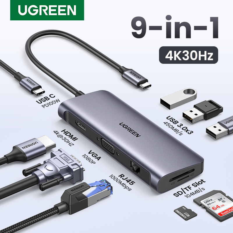 4K 30HzUGREEN 9-in-1 5Gbps USB C Multiport Adapter HUB อุปกรณ์แปลง ...