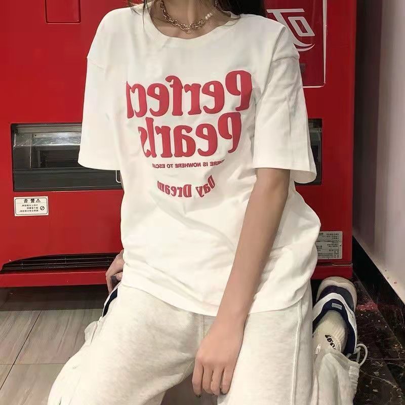 Luna shopเสื้อแฟชั่นผู้หญิงเสื้อแขนสั้นพิมพ์ลายตัวอักษรผู้หญิงเสื้อยืด ...