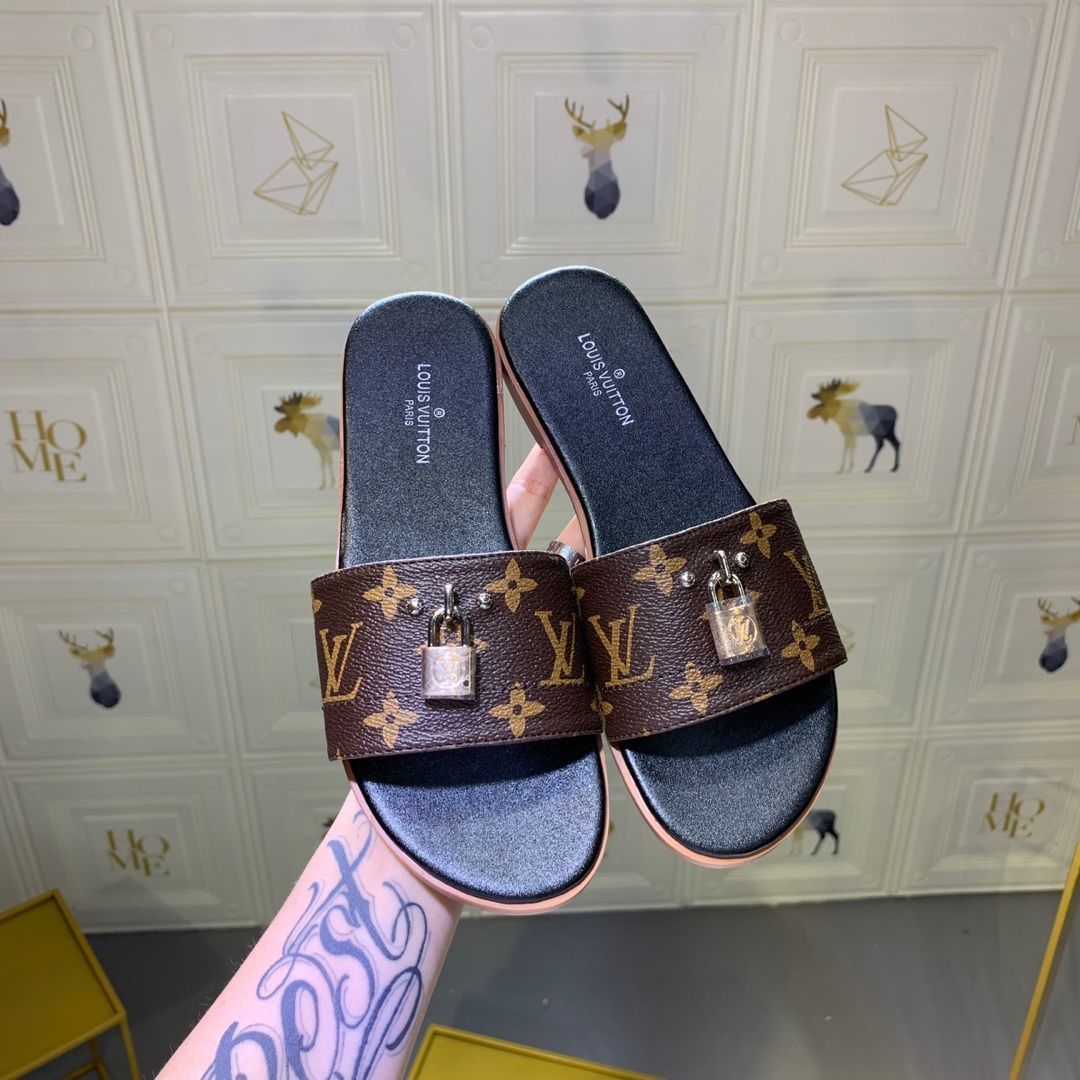 【high quality】original LVˉ metal buckle leather slippers women's ...
