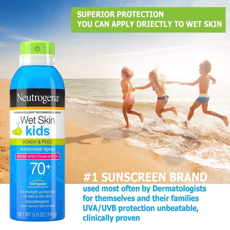 ของแท้ Neutrogena Wet Skin Kids Sunscreen Spray สเปรย์ กันแดดสำหรับเด็ก ...