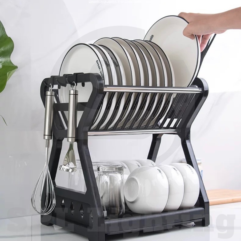 SPL Lighting ชั้นวางจานพลาสติก ที่คว่ำจาน 2 ชั้น ที่วางจานเอนกประสงค์พร้อมถาดรองน้ำ ราคาถูก ...