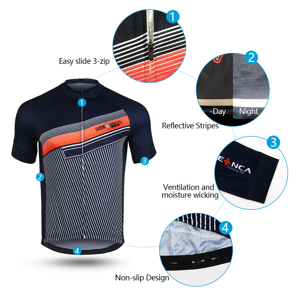 NEENCA Mens Cycling Jersey Short Sleeve 3 Rear Pockets - neenca sports - ThaiPick