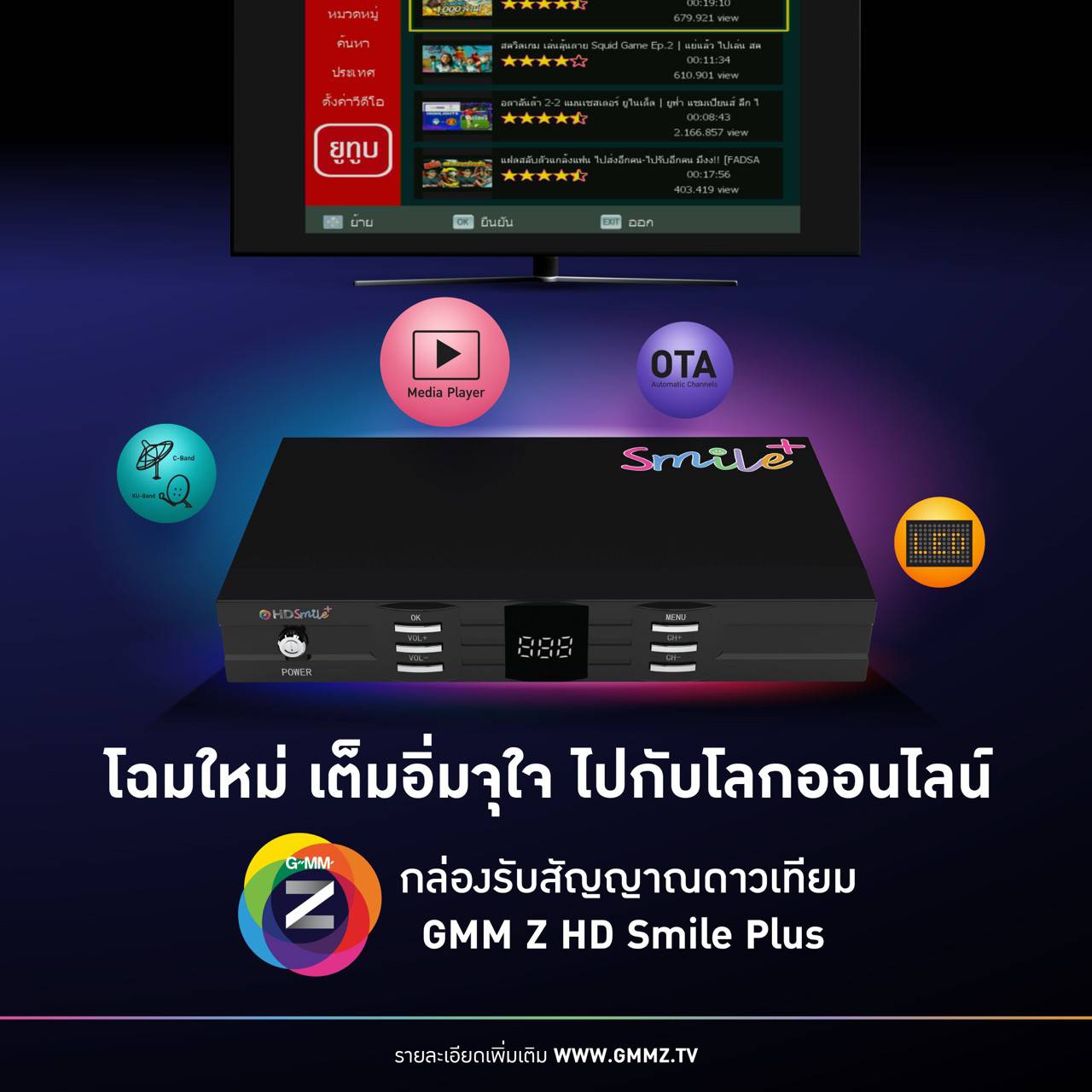 กล่องรับสัญญาณดาวเทียม GMM Z HD Smile Plus - Storetex Watch - ThaiPick