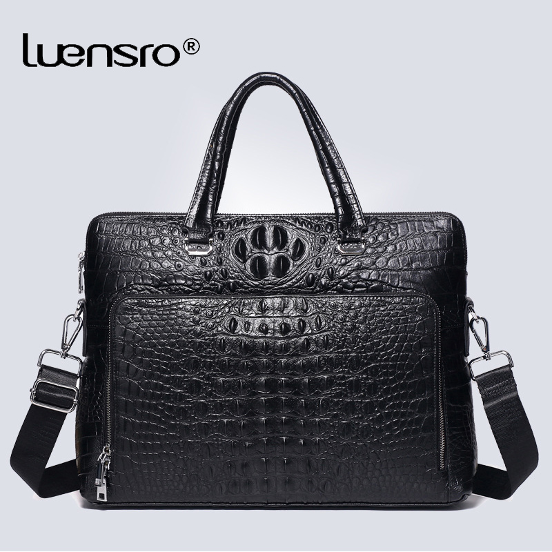 Real Cow Leather Men's Briefcase Luxury Crocodile Pattern Cowhide ...