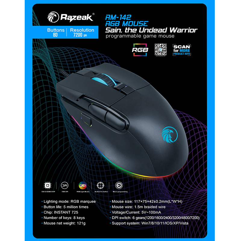 💥(สินค้าใหม่)💥 เมาส์เกมมิ่งมีไฟRGB 💖Razeak RM-142 RGB 🪐MOUSE ปรับDPIได้ ...