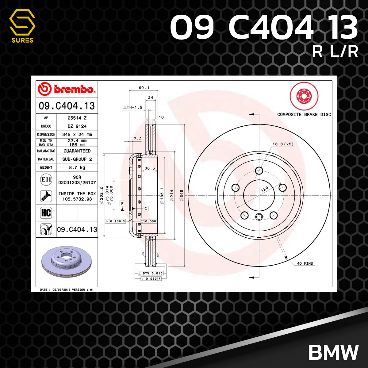 brembo จานเบรค หลัง BMW SERIES 5 F10 F11 / SERIES 7 F02 / SERIES 6 F12 ...