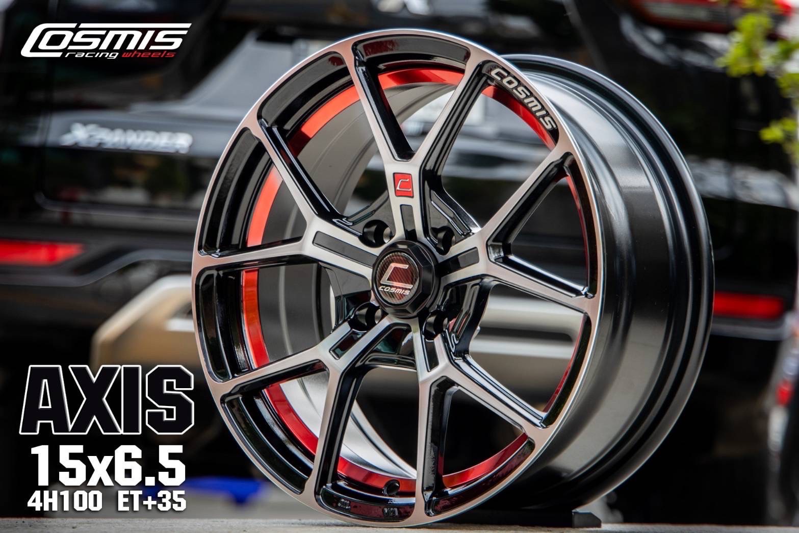 ล้อแม็กใหม่ ขอบ15 - COSMIS รุ่น AXIS - ดำขลิบแดง - ขอบ15 x 6.5 x 4รู100 ET35 - ส่งฟรี Kerry ...