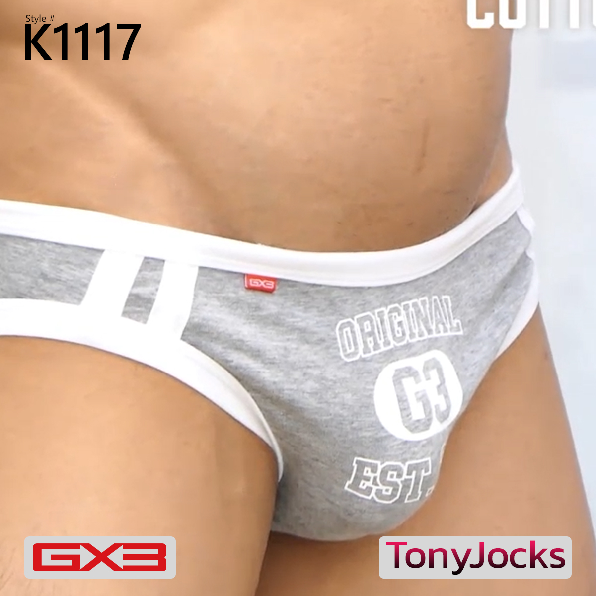กางเกงในชาย GX3 Underwear COTTONPLUS Double Line BikiniBrief - Grey กางเกงชั้นในชาย By TonyJocks ...