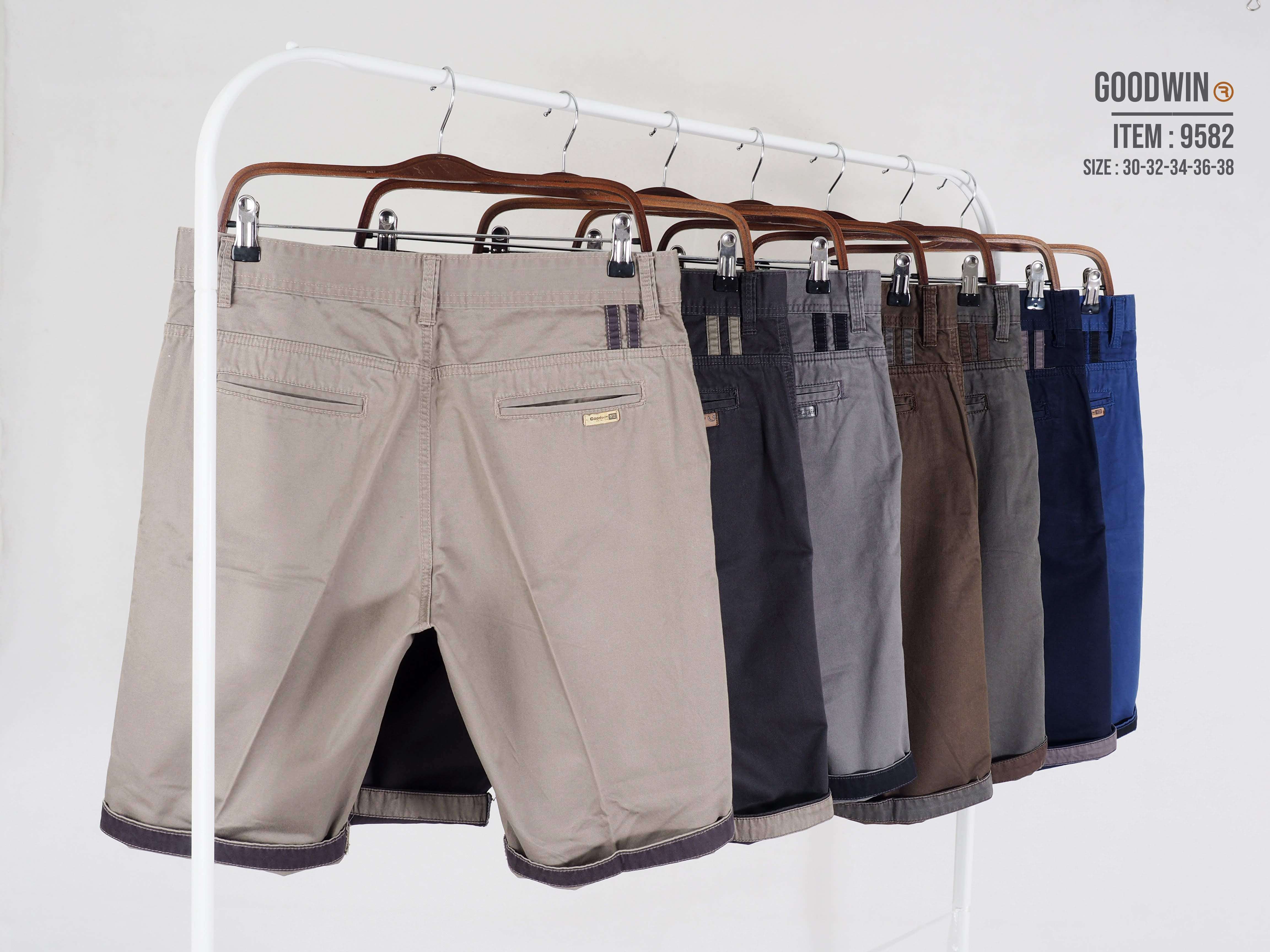 GW⚡9582 กางเกงขาสั้น ผู้ชาย ผ้าคอตต้อน สีพื้น ทรงพับขา ยาว 20.5-21.5 ...