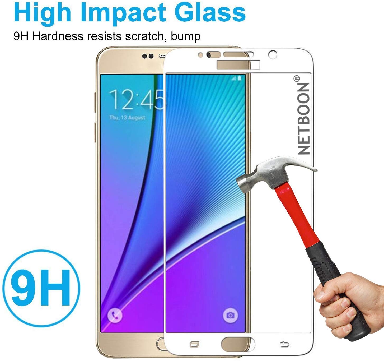 ฟิล์มกระจก เต็มจอ กาวเต็มแผ่น ซัมซุง โน้ต5 (ขอบสีขาว) FULL GLUE Tempered glass for Samsung ...