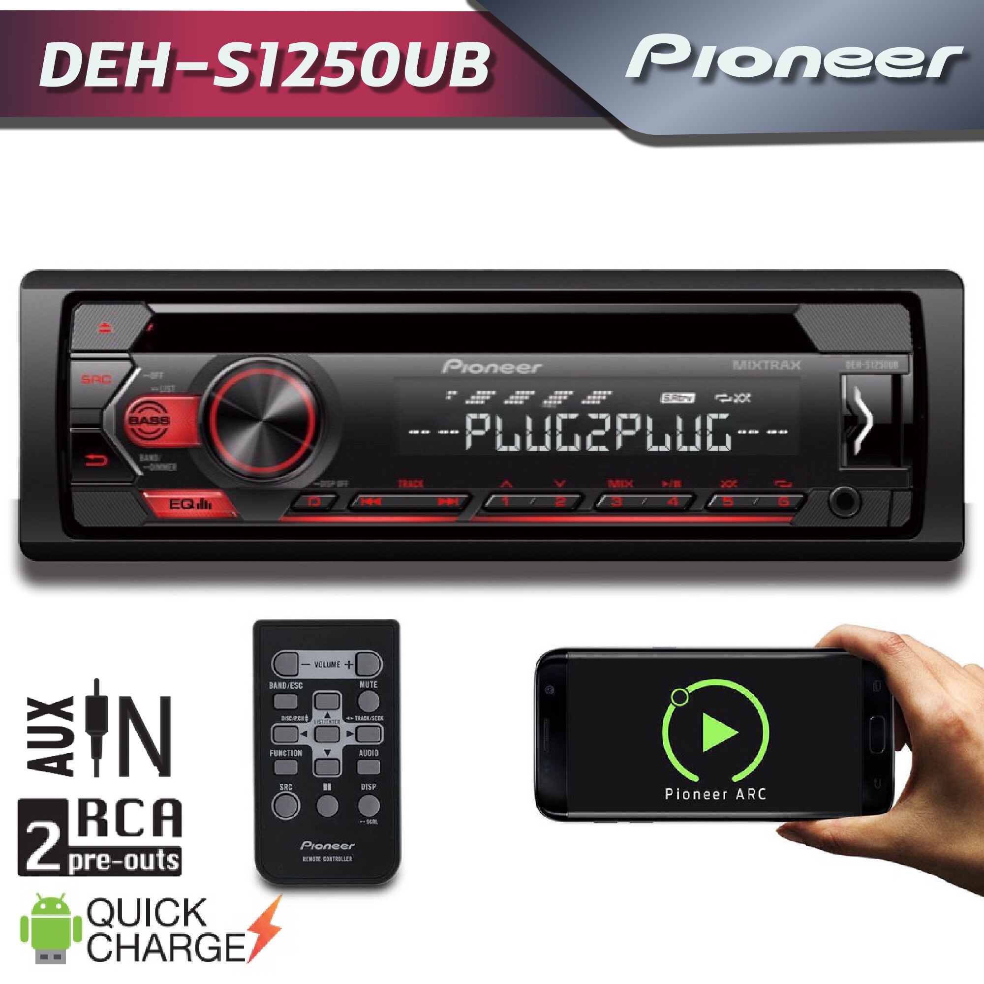 PIONEER DEH-S1250UB วิทยุติดรถยนต์ ขนาด 1DIN ไพโอเนียร์ DEH-S1250UB - Plug2Plug - ThaiPick