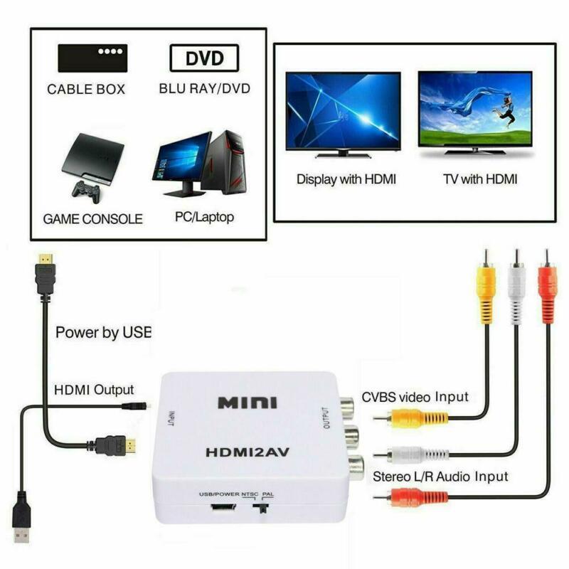 Mini HD 1080P HDMI 2AV Video Converter Box HDMI to RCA AV/CVSB L/R ...
