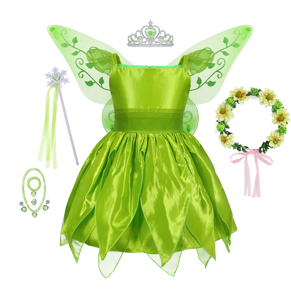 Tinker Bell Princess Halloween Cosplay Girls Baby Party Green Flower ...