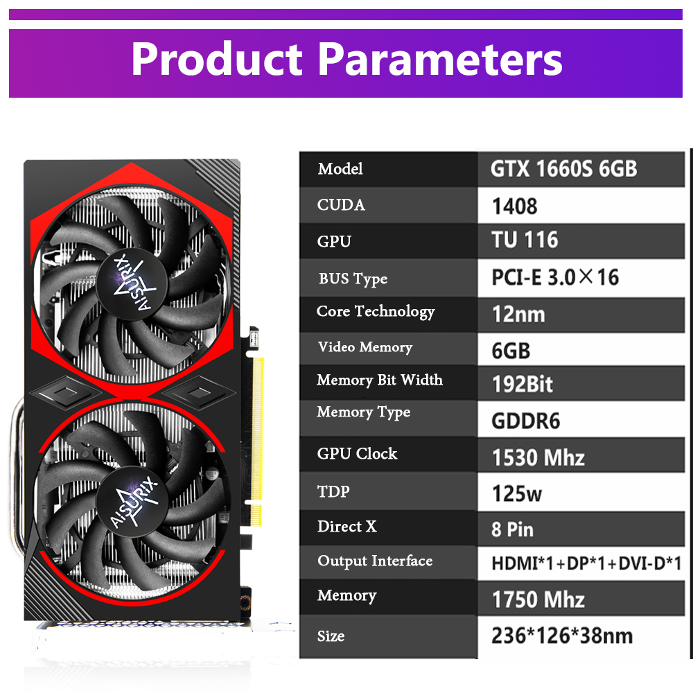 AISURIX การ์ดจอ GTX 1660 Super 6GB AMD Radeon GDDR6 การ์ดจอคอมพิวเตอร์ ...