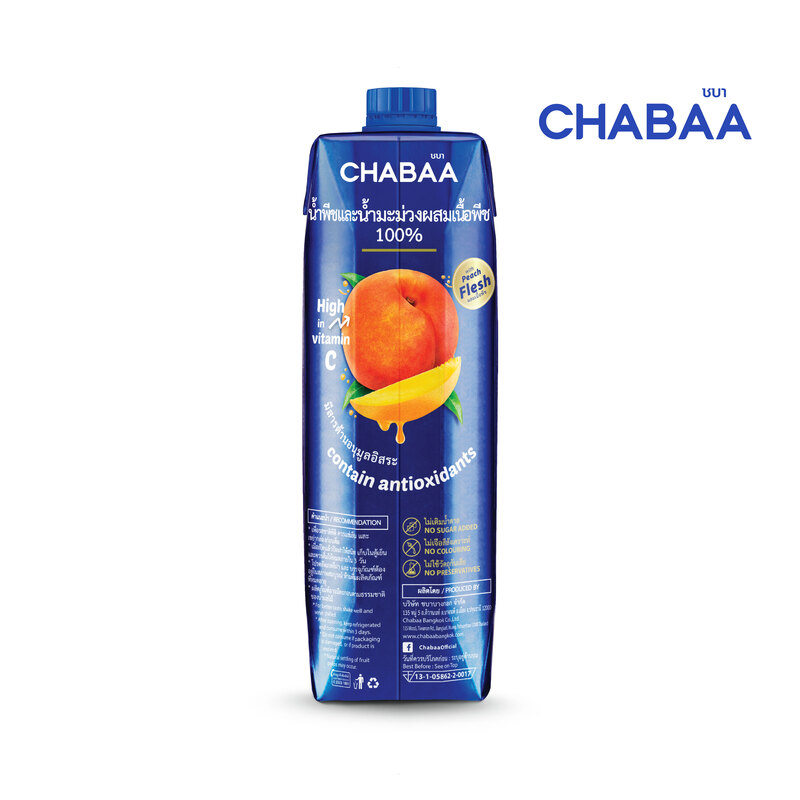 ส่งฟรี CHABAA ชบา น้ำพีชและน้ำมะม่วงผสมเนื้อพีช 100 1000 มล. ยกลัง( 12 ...