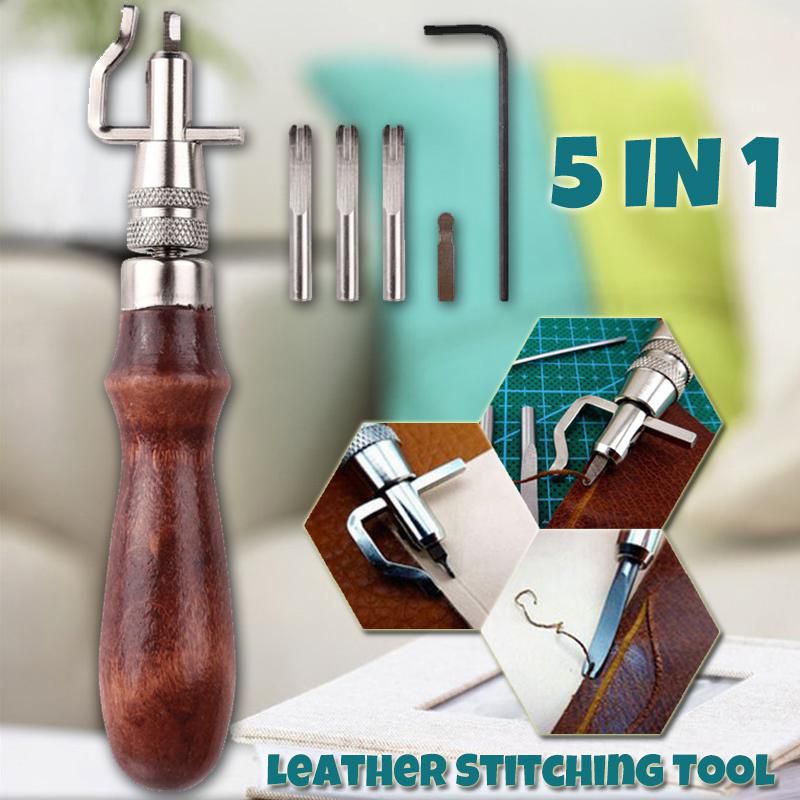 5 in 1 DIY Leather Craft Stitching Groover Crease Leather Tool Set ...