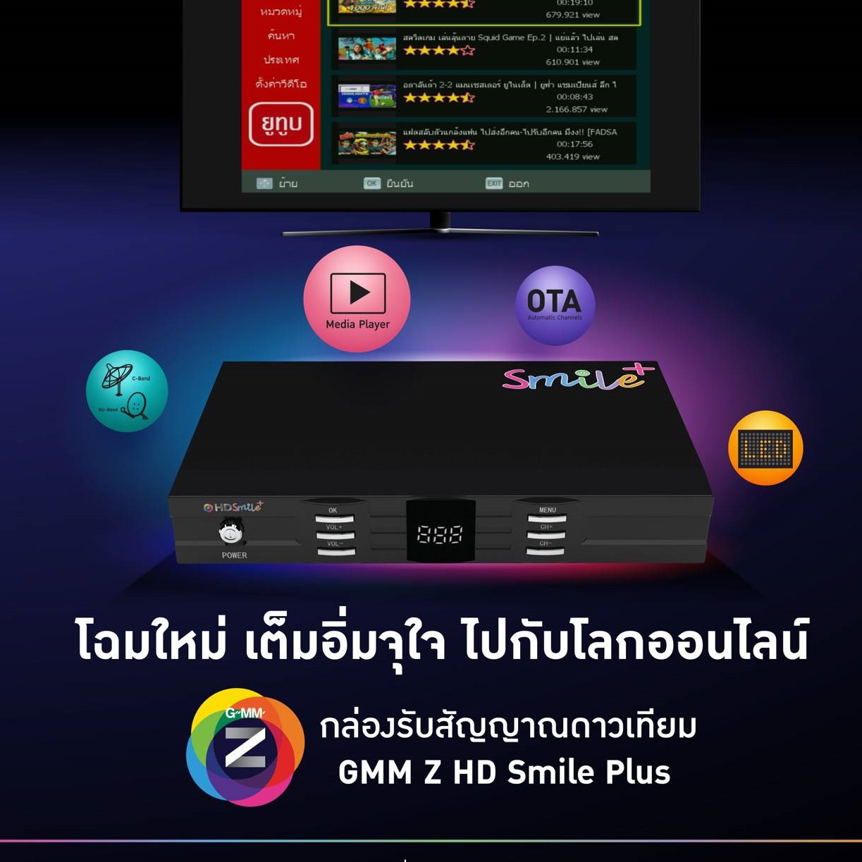 GMM Zรุ่นHD SMILE PLUS +เสาWifi รับชมได้ 2ระบบ ทั้งระบบจานดาวเทียมและอินเตอร์เน็ต - Storetex ...