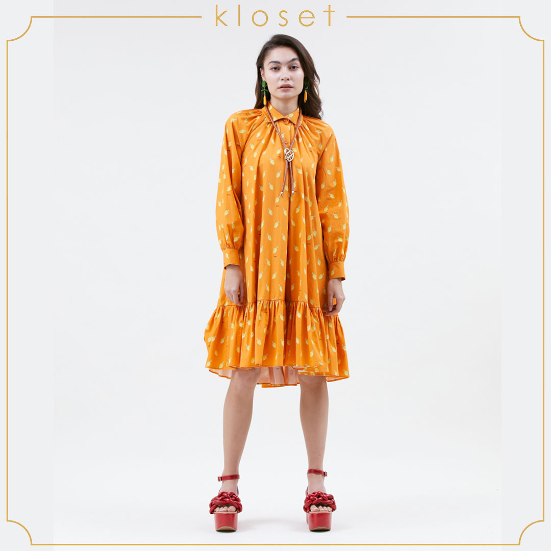 KLOSET Chilli Print Button Up Dress (SS21-D011) เดรสคอปกแขนยาว ผ้าพิมพ์ลายพริก - Kloset - ThaiPick