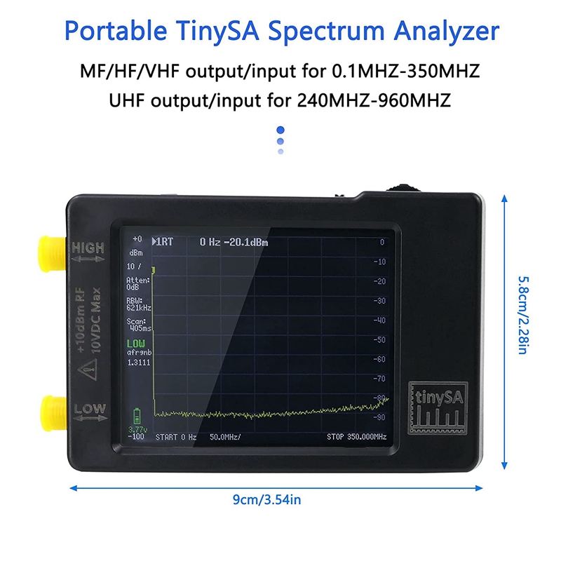 Upgraded TinySA Spectrum Analyzer,MF/HF/VHF UHF Input for 0.1MHZ-350MHZ ...