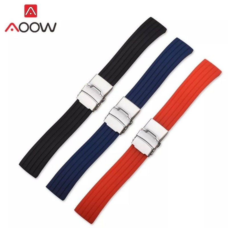 ☆AOOW สายนาฬิกา สายยางซิลิโคน ขนาด 18 20 22 24 mm. แถมสปริงบาร์⊿ ...
