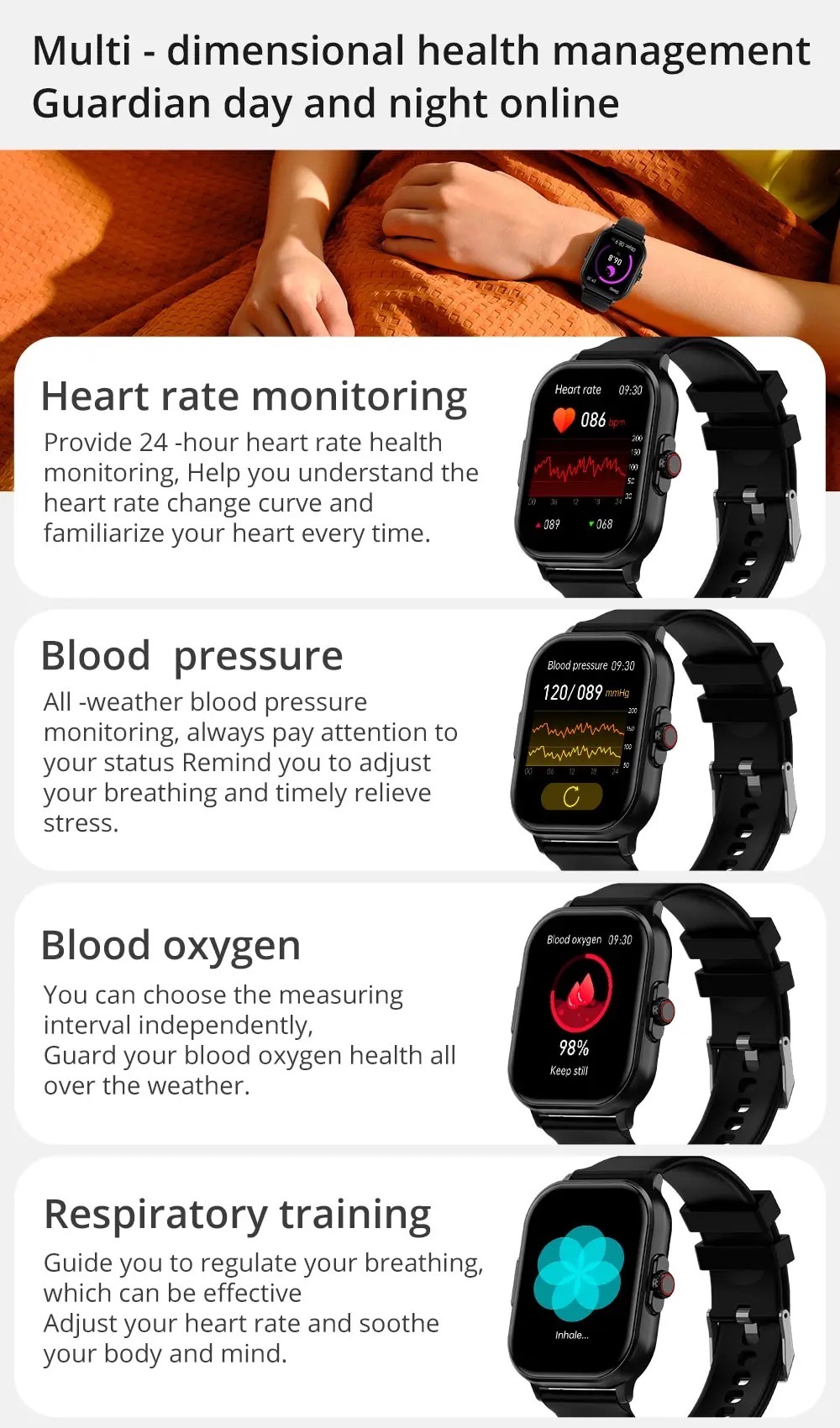 นาฬิกาอัจฉริยะ Kawa E02 วัดน้ำตาลในเลือด ECG วัดอัตราการเต้นหัวใจ กันน้ำ วัดแคลลอรี่ รองรับภาษา ...