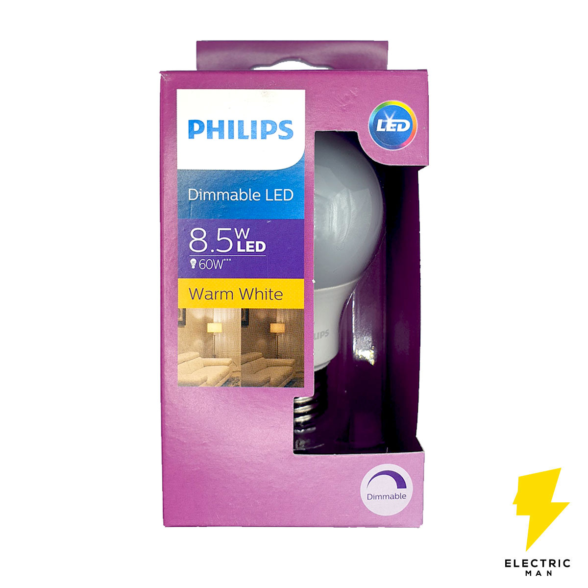 หลอดไฟ LED PHILIPS ขั้วE27 8.5w Warm White(แสงเหลือง) Dimmable หรี่ได้ ...