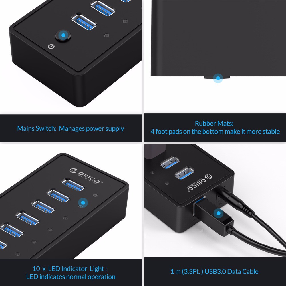 ORICO P10-U3 10 Port USB 3.0 HUB Desk USB Splitter 1M Cable VL812 ...