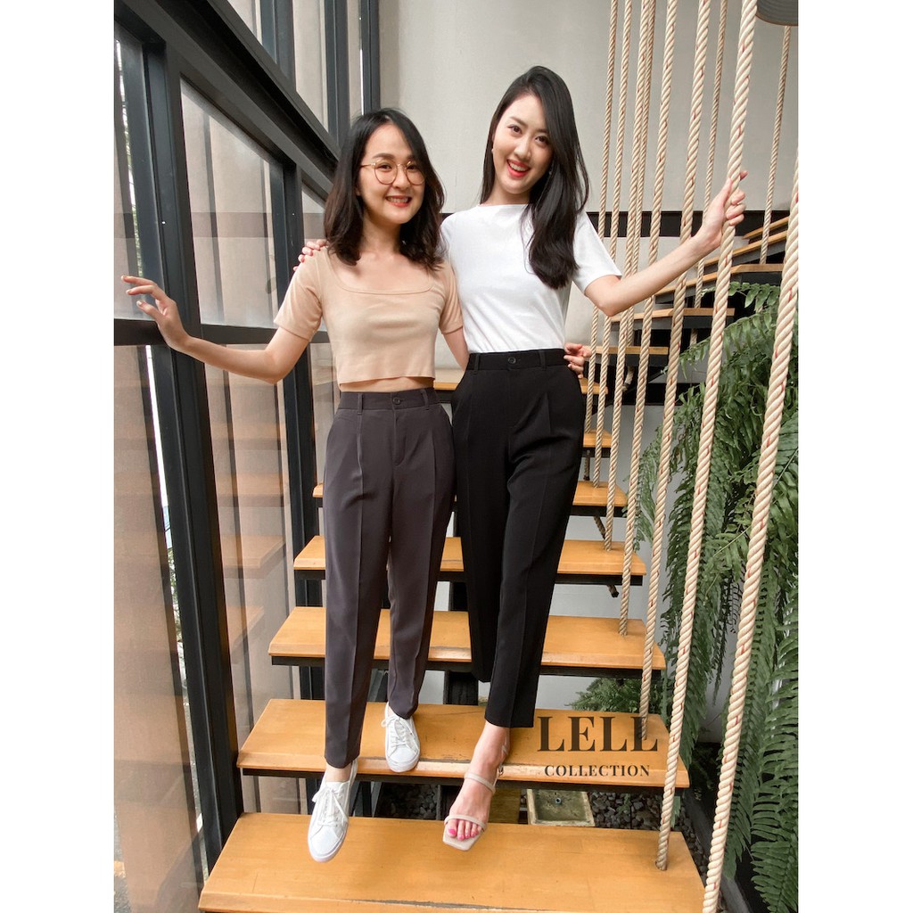 กางเกงทำงานผู้หญิง9ส่วน ทรงขากระบอกเล็ก เอวสูง สมอคหลัง ผ้านาโน ผ้ายับยาก ไม่ต้องรีด LC13 ...