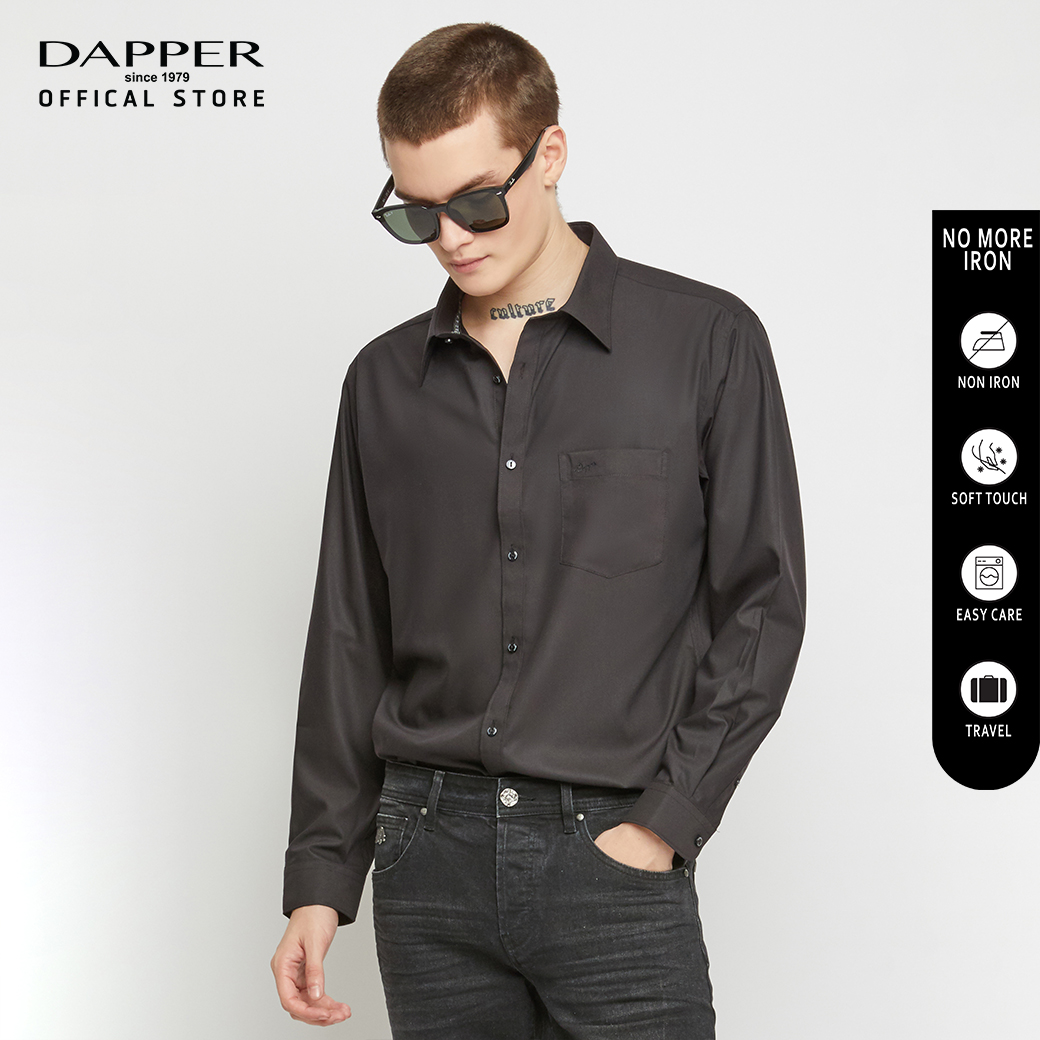 DAPPER เสื้อเชิ้ตทำงาน NO MORE IRON ทรง Regular Fit สีดำ | Lazada.co.th