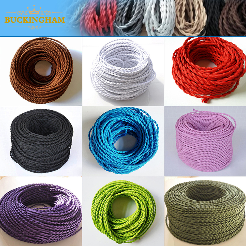 2 Core Electrical Wire Vintage Twisted Fabric Cable Woven 0.75mmx2 Cord ...