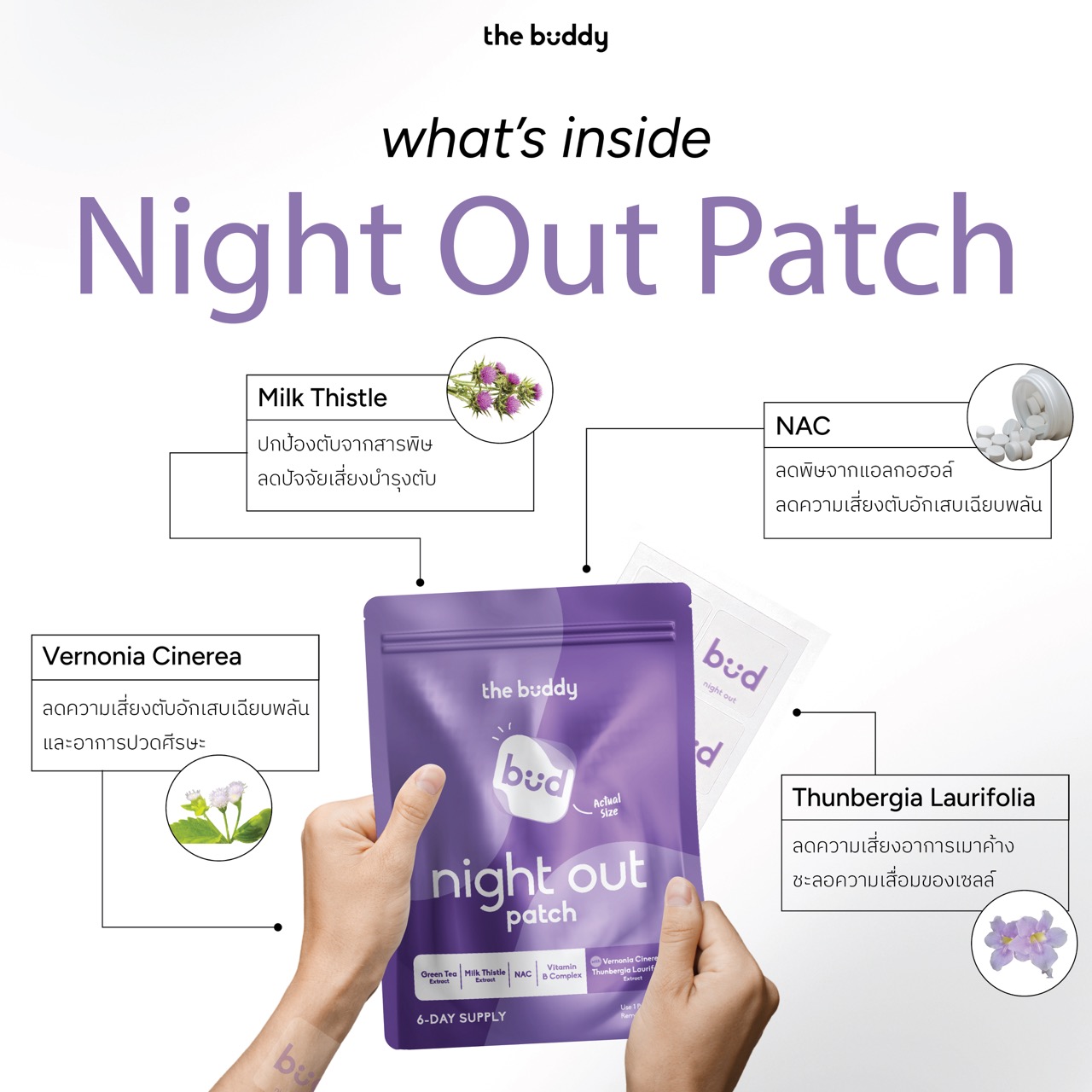 3 ซอง The Buddy Patch - แผ่นแปะวิตามิน (สำหรับสายดื่ม) ลดอาการเมา ไม่มี ...