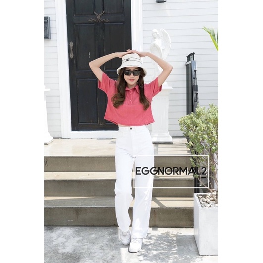 ZeroOneShop MY TOP New in Code: E50 Crop top คอปกแต่งกระดุม ผ้าเปลือกไม้เสื้อครอปคนอ้วน เสื้อคร ...