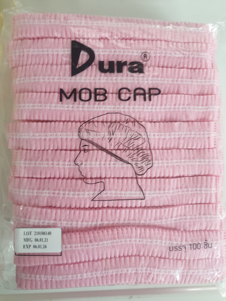 DURA MOB CAP Disposable หมวกคลุมผมอนามัย แบบใช้แล้วทิ้ง แพ็ค100ชิ้นคละ ...