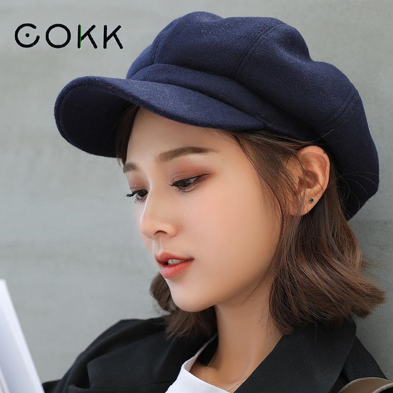 COKK Autumn Winter Hats for Women Solid Plain Octagonal Newsboy Cap Men ...