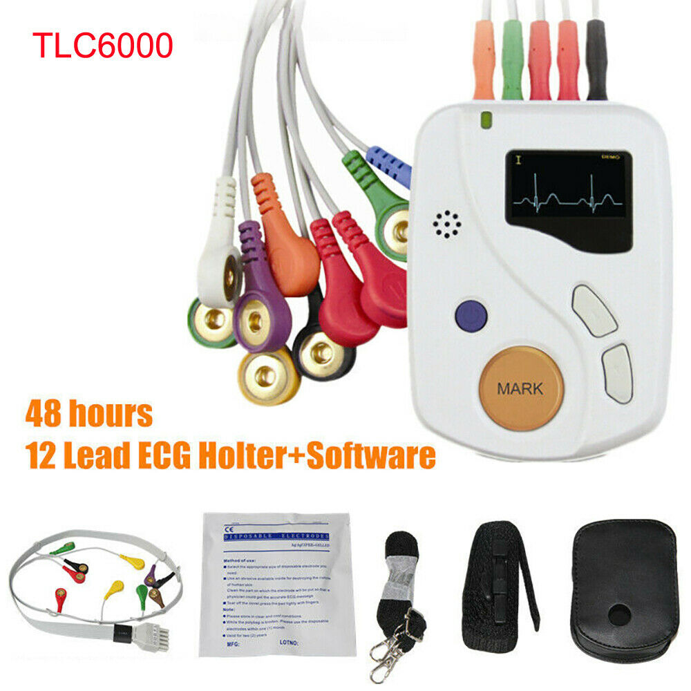 Contec TLC6000 48 ชั่วโมง Dynamich คลื่นไฟฟ้าหัวใจ Holter มือถือ EKG Monitor 12 ช่อง ECG ระบบ ...