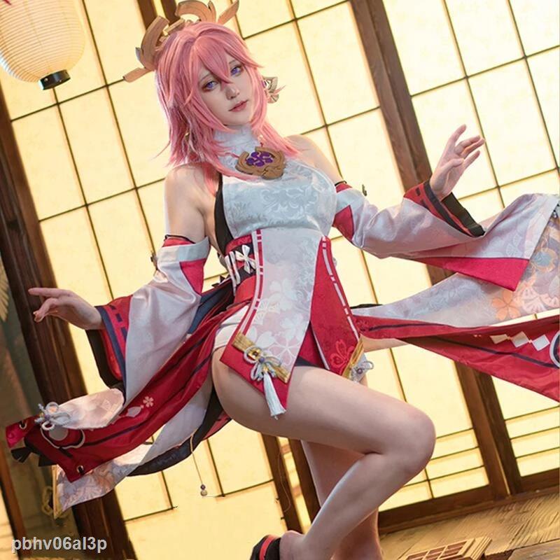 Genshin Impact Yae Miko Cosplay Costume Guuji Yae Fancy Outfits Full Set Unifrom Dress Wig ...