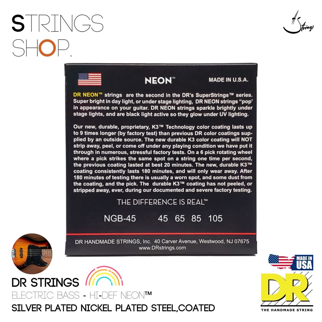 สายเบสเรืองแสง DR Neon Bass String Strings Shop - Strings Shop - ThaiPick