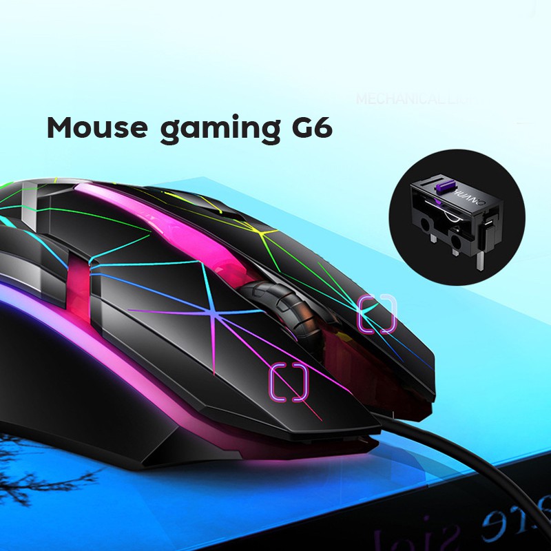 เมาส์เกมมิ่ง มีไฟ รุ่น G6 เม้าส์ สีดำ ลื่น คลิกนุ่ม เสียงเงียบ Optical ...