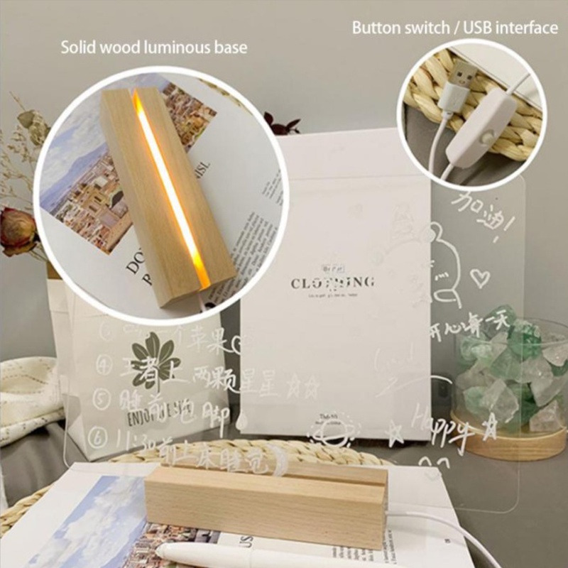 Junjunกระดานข้อความอะครีลิคใส LED กระดานใส กระดานเขียนเรืองแสง โคมไฟข้างเตียง USB ค่าใช้จ่าย ไฟ ...